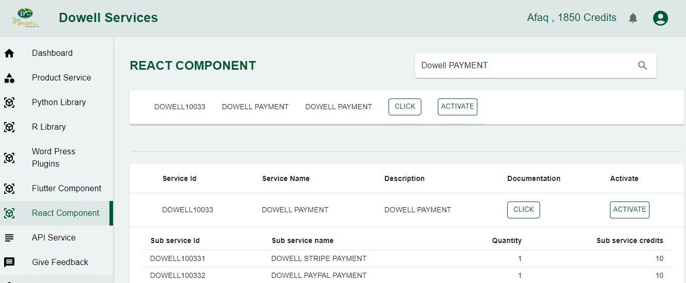 Dowell Payment React Package - Dowellstore Domains